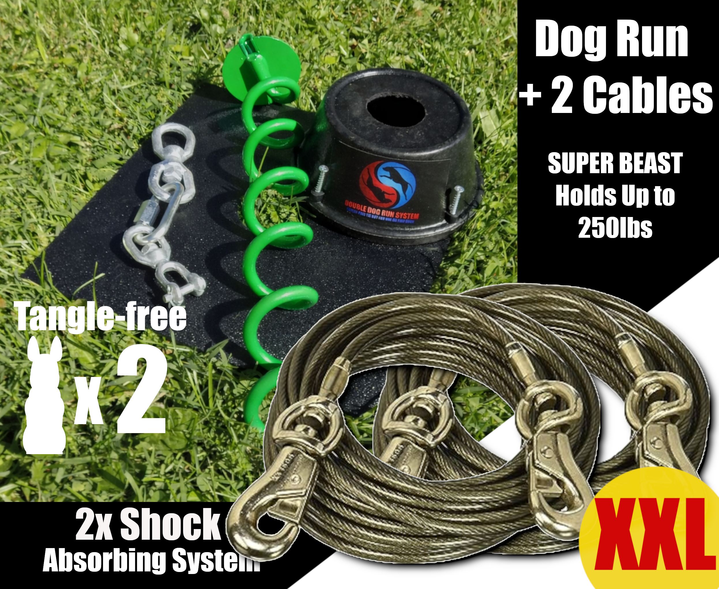 Super Heavy Duty Dog Tie Out Stake with Cables - XXL Dogs - 250lbs ...